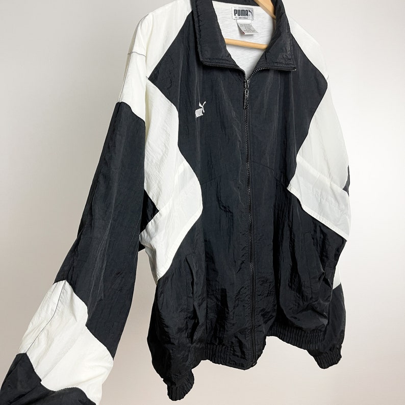 90s Puma Track Jacket XL | Black and White Windbreaker Zip up Vintage Running Jacket Zipper ...