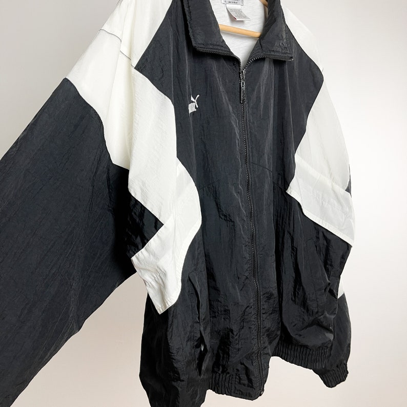 90s Puma Track Jacket XL | Black and White Windbreaker Zip up Vintage Running Jacket Zipper ...