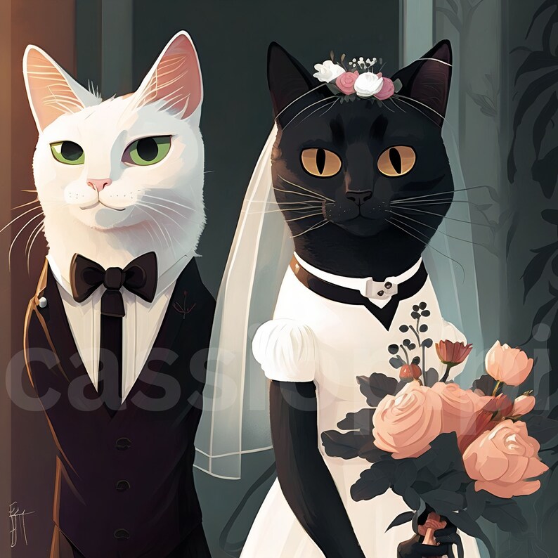 Cat Bride and Groom Funny Digital Download Art Print - Etsy