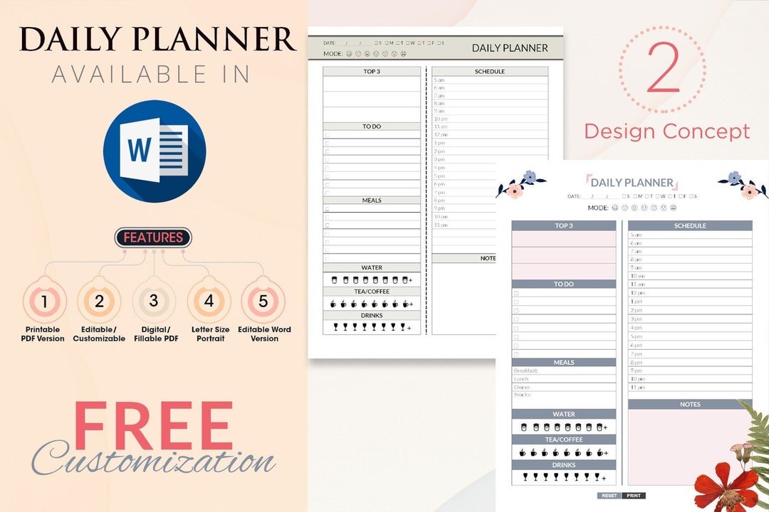Editable Daily Planner Template: Fillable PDF, Printable (digital ...