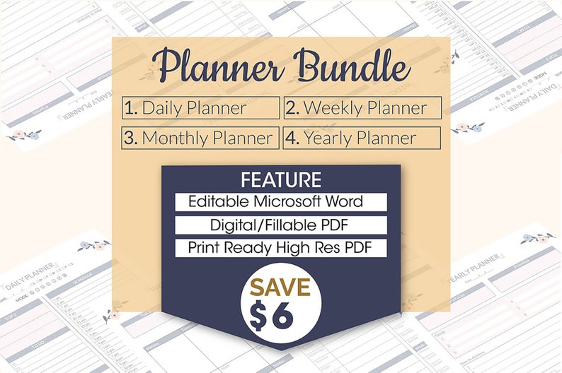 Printable Planner Bundle: Daily, Weekly, Monthly, Yearly (digital PDF ...