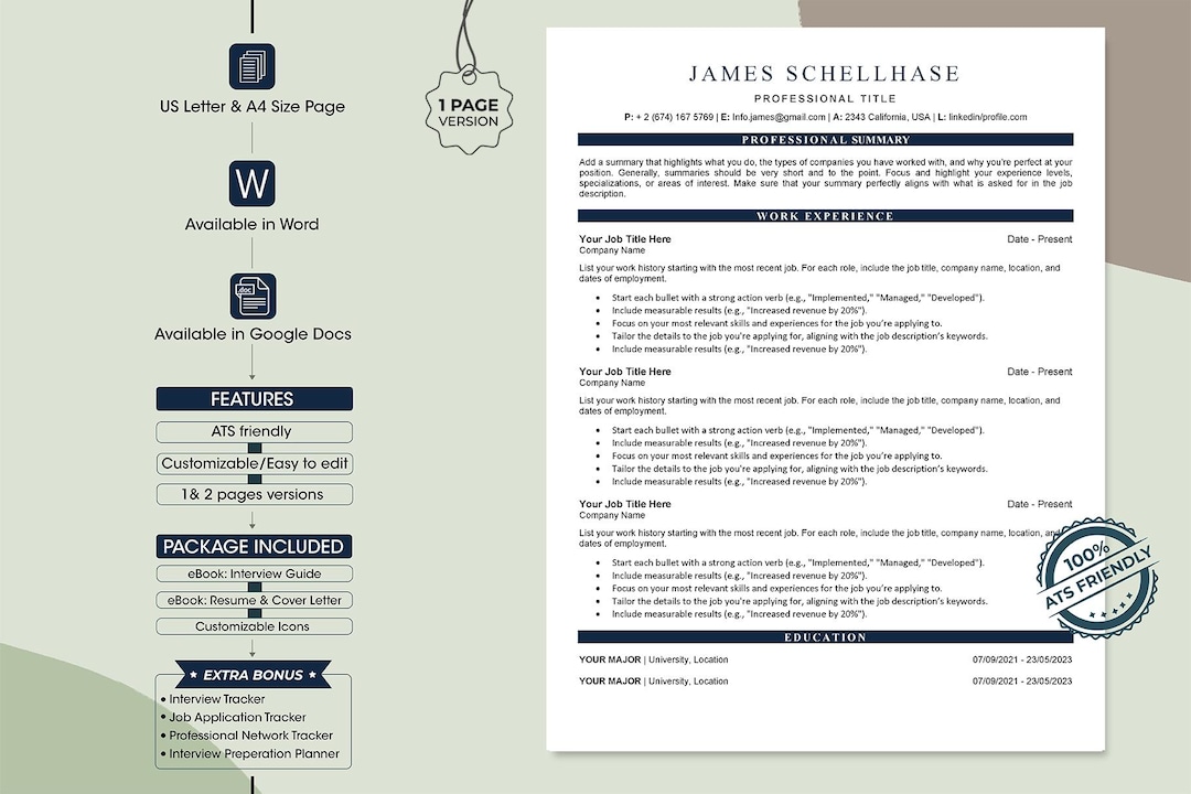 Modern ATS Resume Template - Etsy