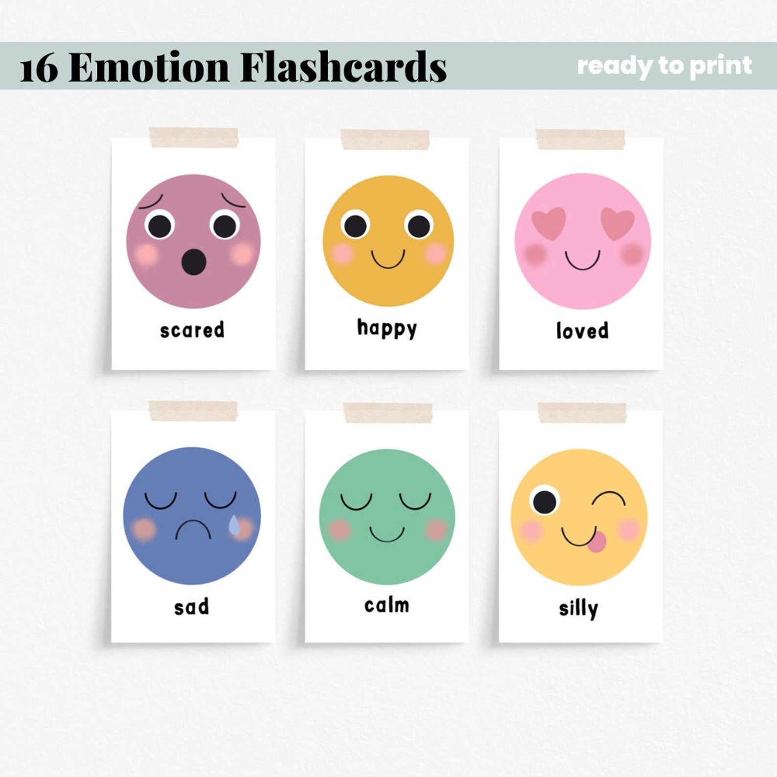Emotion Face Flashcards, Emotion Preschool Printables, Social Emotional ...