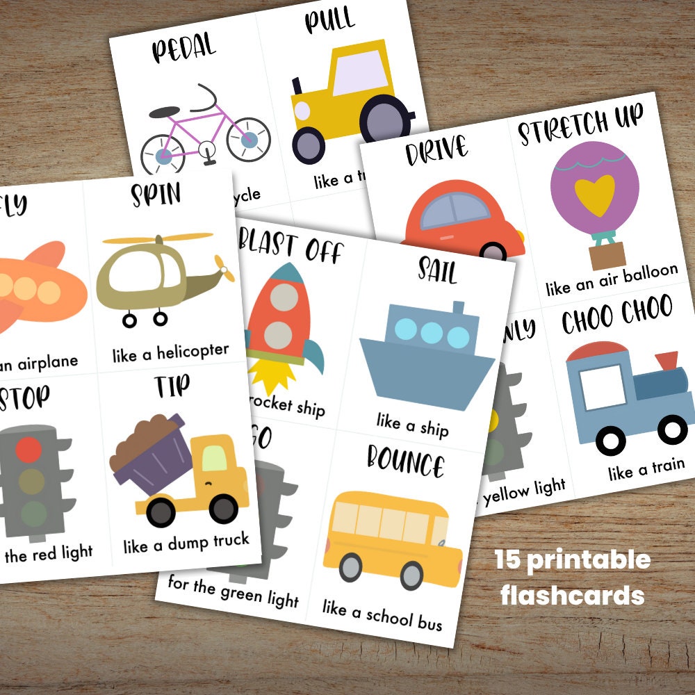 Transportation Movement Flashcards, Preschool Curriculum ...