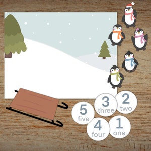 5 Little Penguins Riding on a Sled Winter Activity, Preschool Songs ...