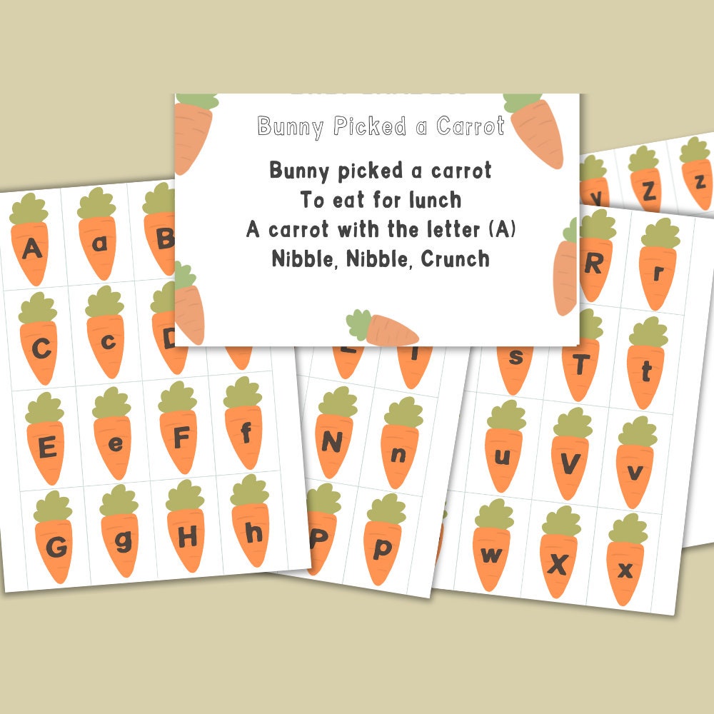 Bunny and Carrot Alphabet Activity, Spring Garden Printable, Bunny ...
