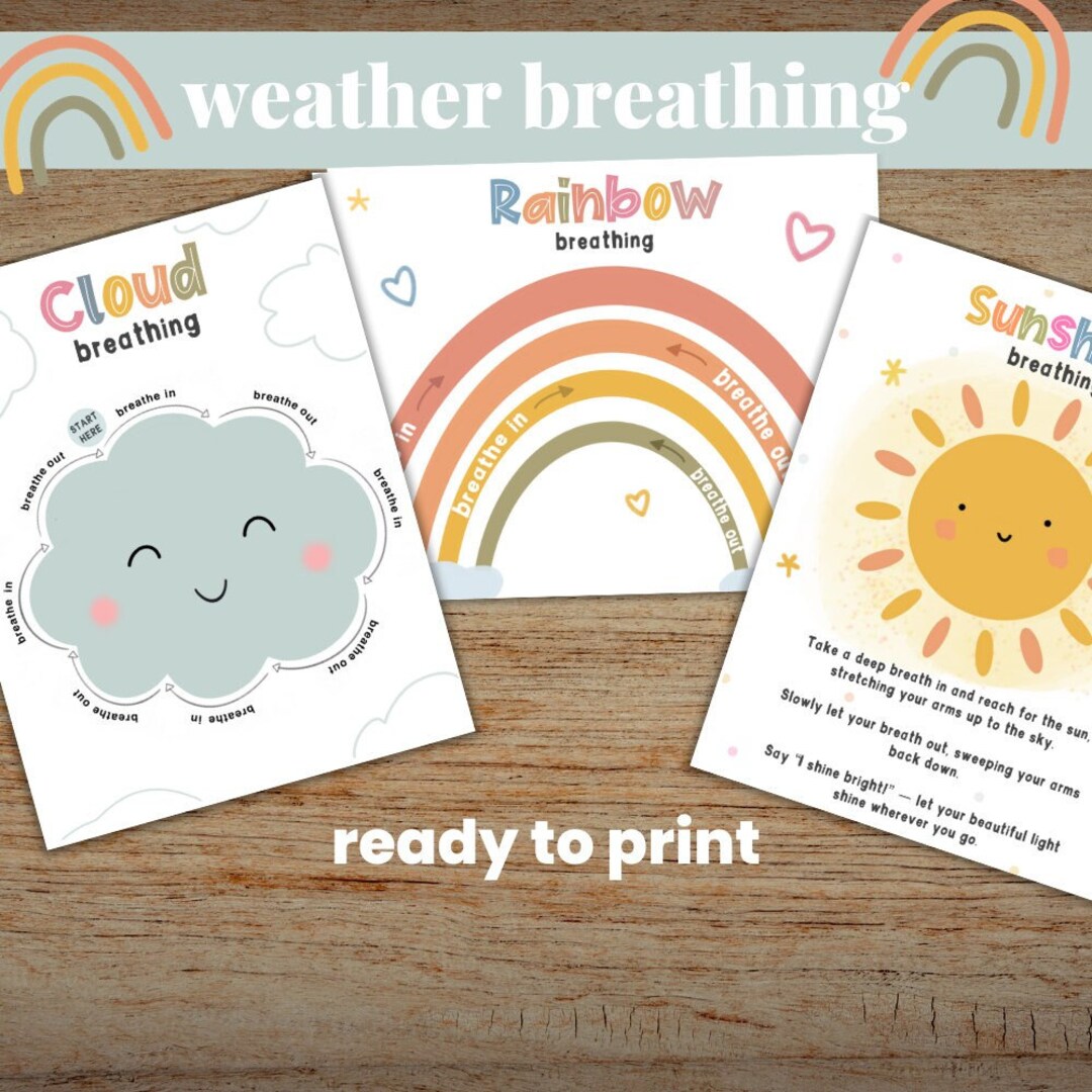Weather Breathing Printables, Rainbow Breathing, Calming Activities for ...