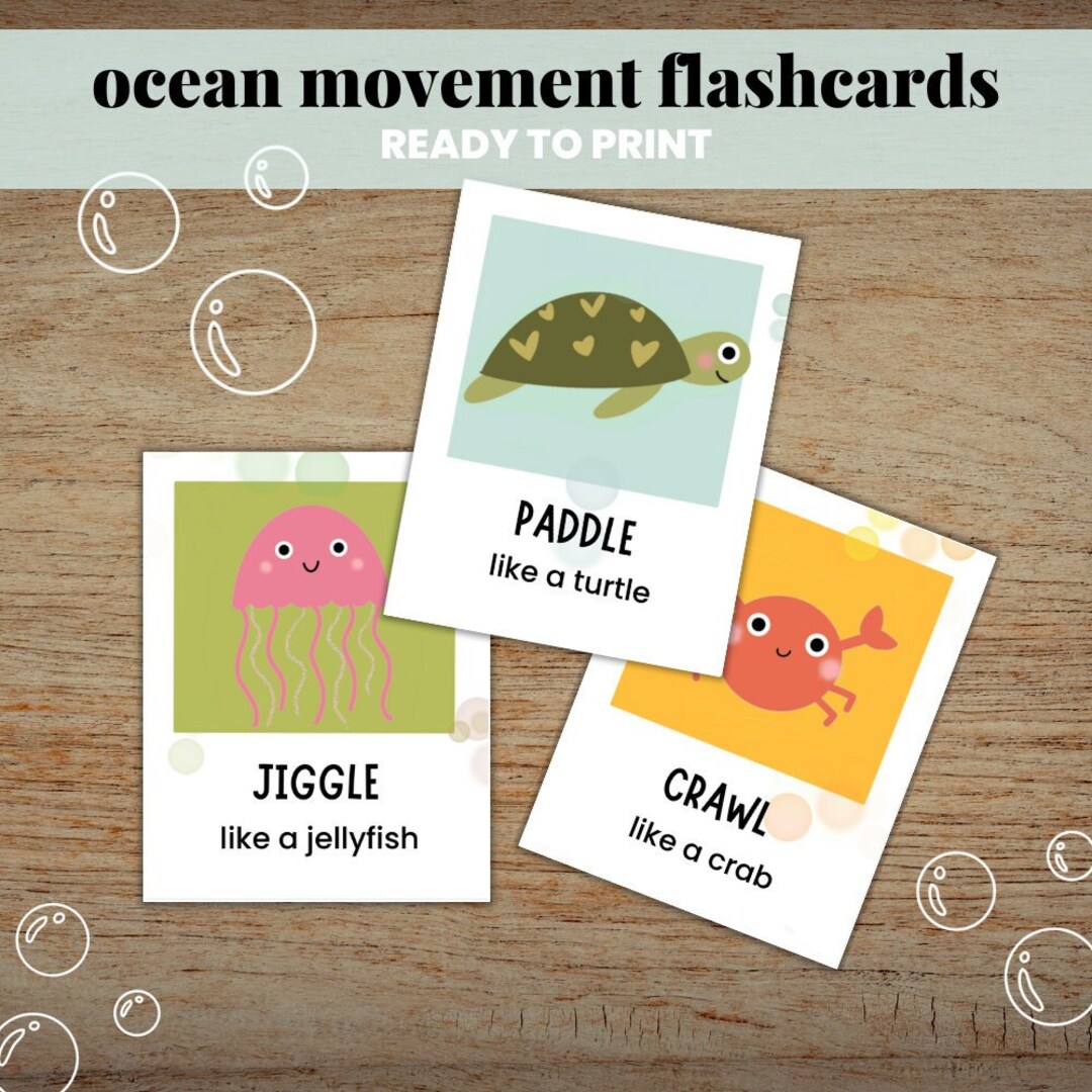 Ocean Animal Movement Cards, Under the Sea Flashcards, Preschool Ocean ...