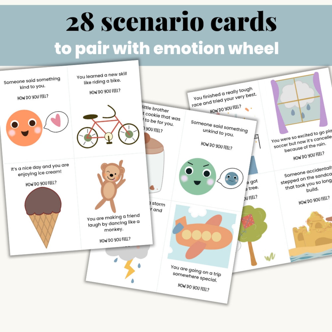Emotion Wheel and Emotion Scenario Cards, Social Emotional Learning ...