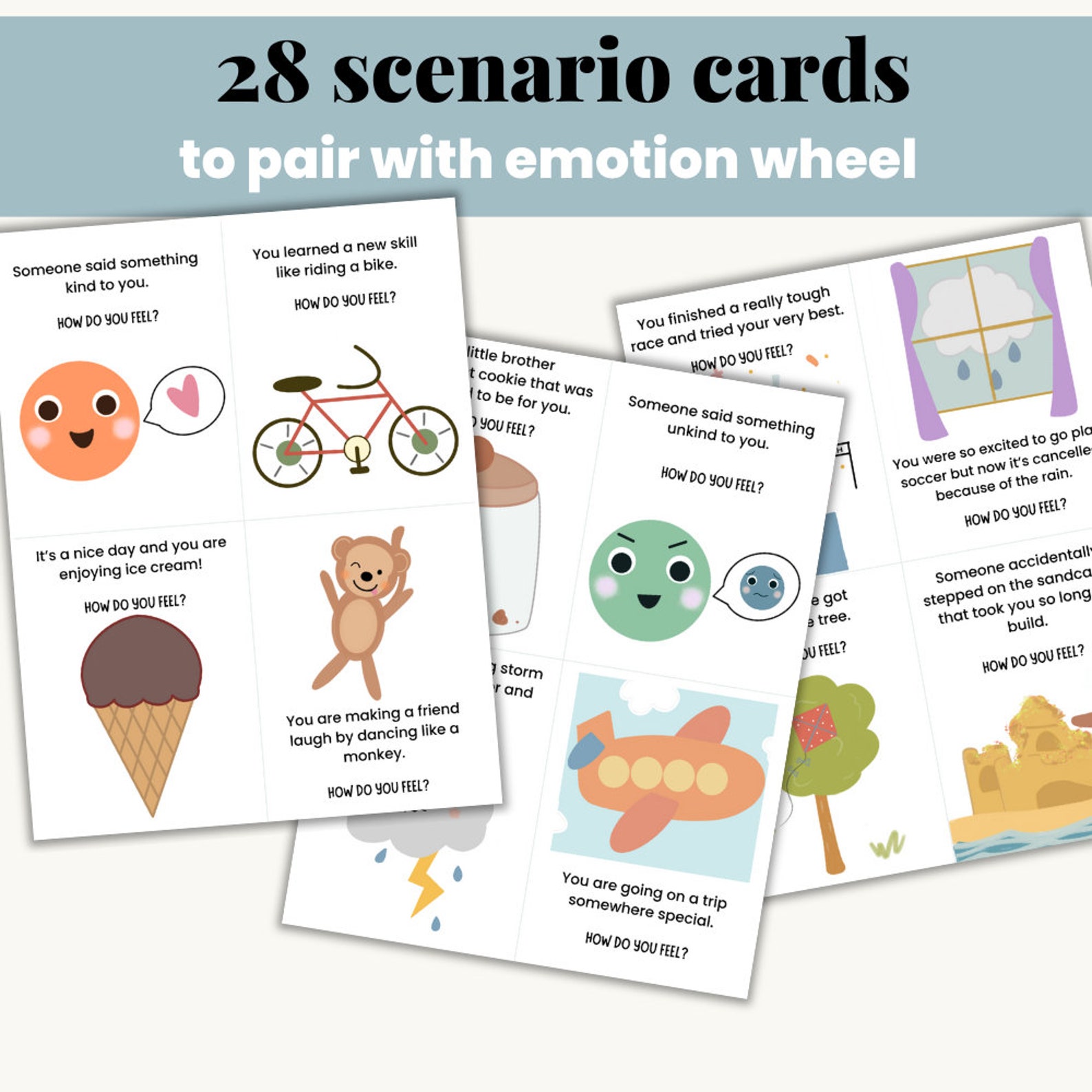 Emotion Wheel and Emotion Scenario Cards, Social Emotional Learning ...