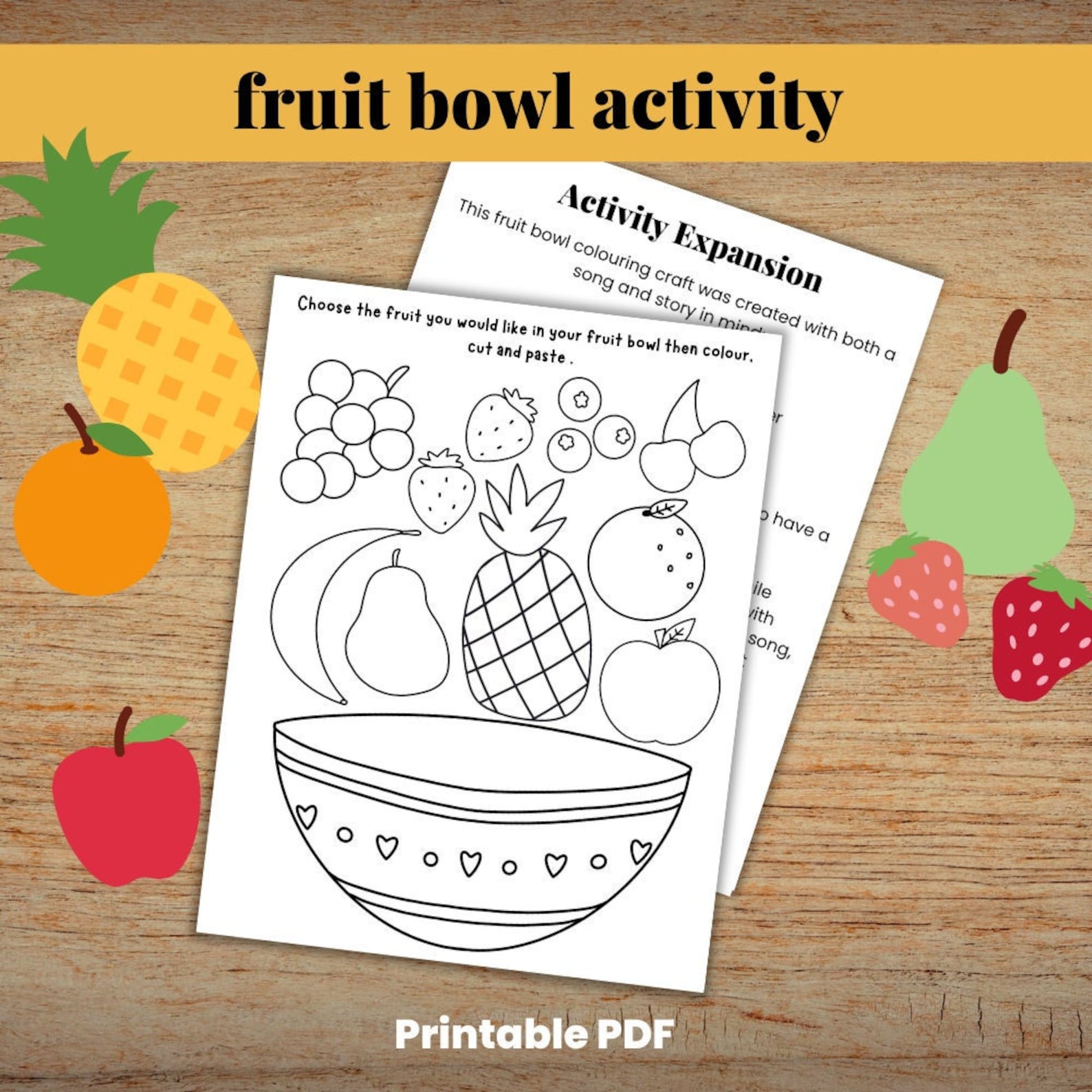 Fruit Bowl Activity, Fruit Craft and Colouring, Preschool Printable ...