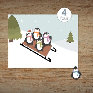 5 Little Penguins Riding on a Sled Winter Activity, Preschool Songs ...