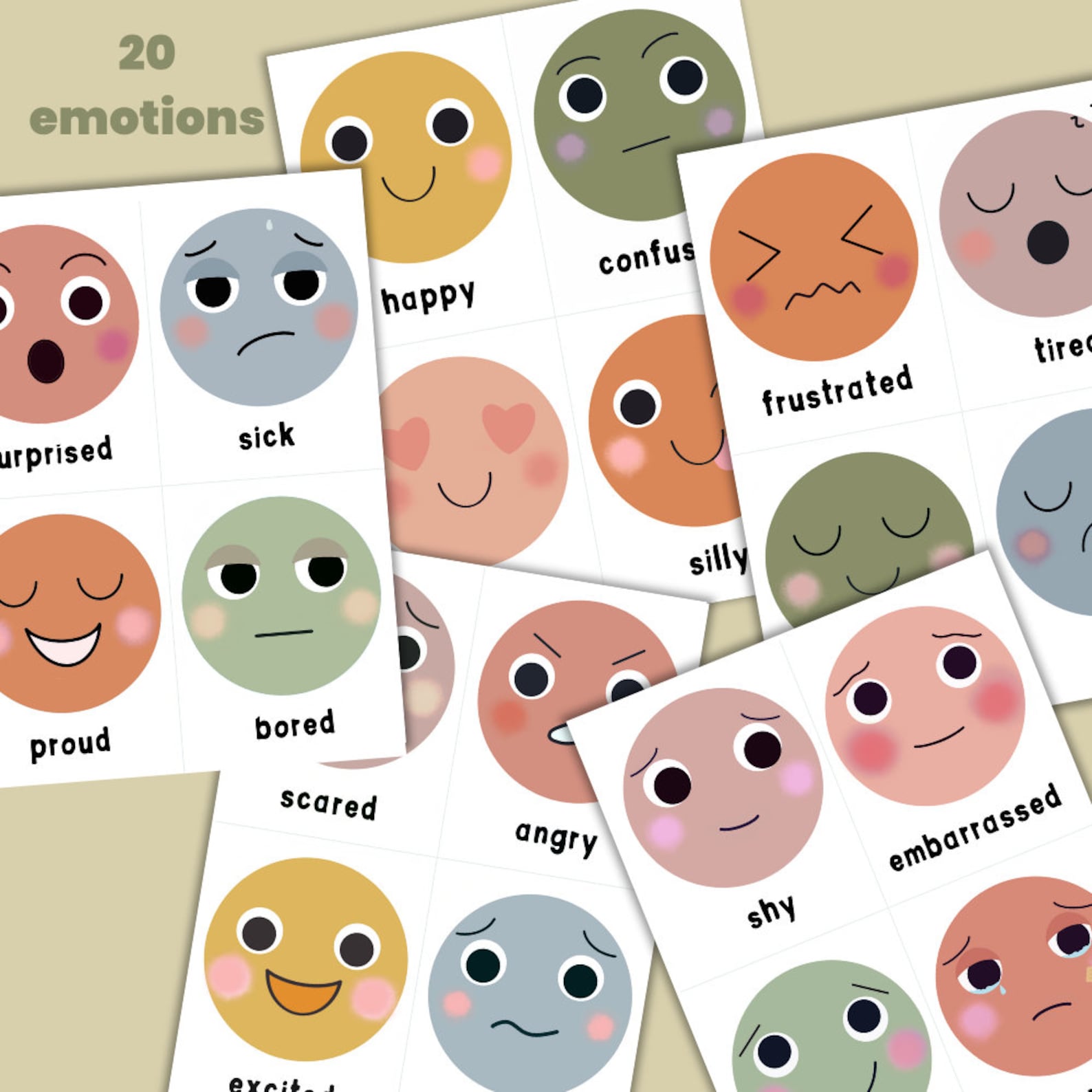 Boho Earthy Emotion Flashcards, Emotion Preschool Printables, Social ...