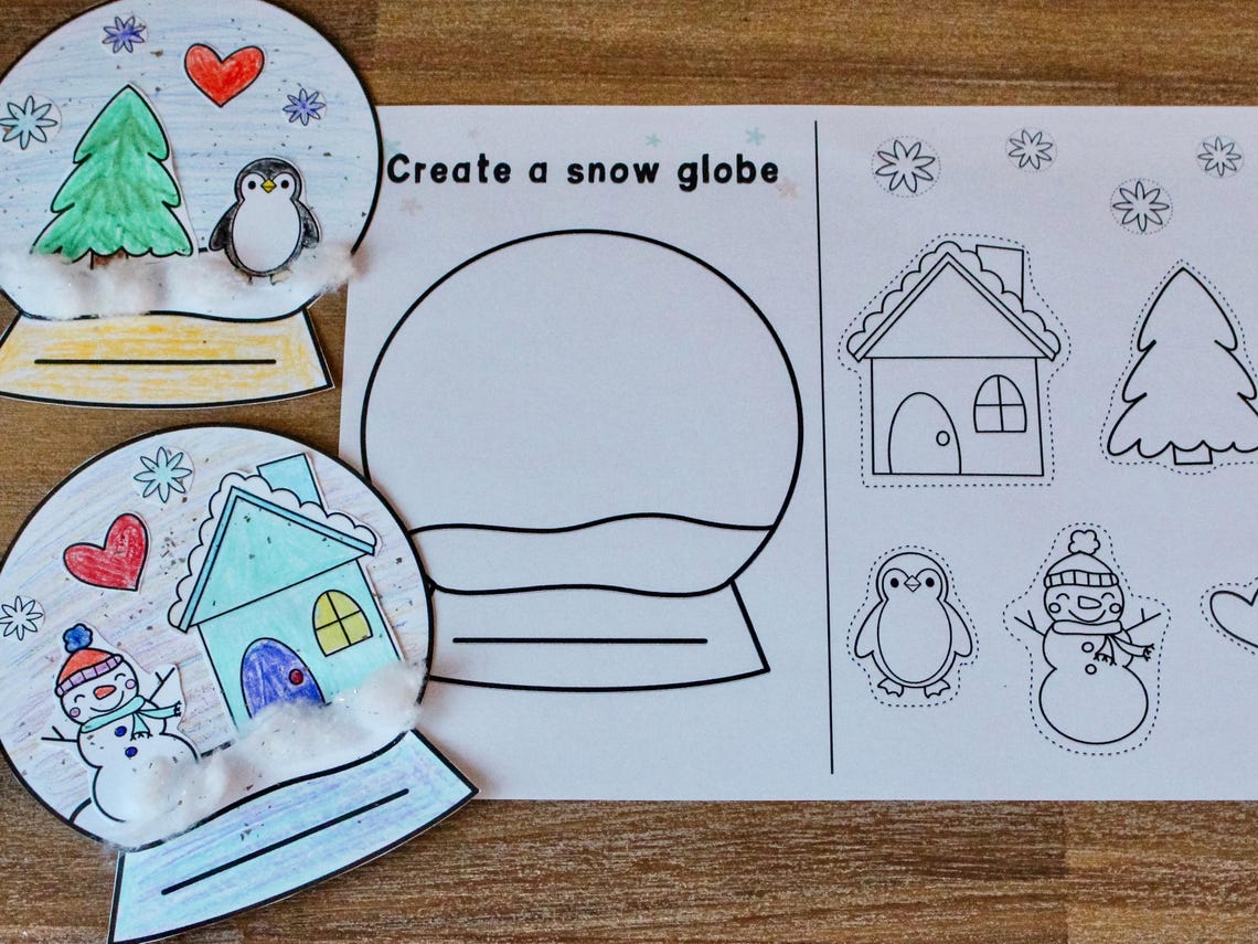 Create a Snow Globe Cut and Paste Craft, Winter Printable Craft for ...