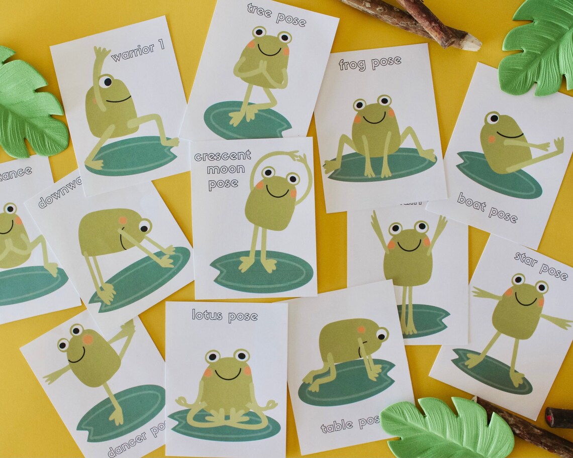 Frog Themed Yoga Cards, Kids Yoga Flashcards, Movement Activity, Frog ...