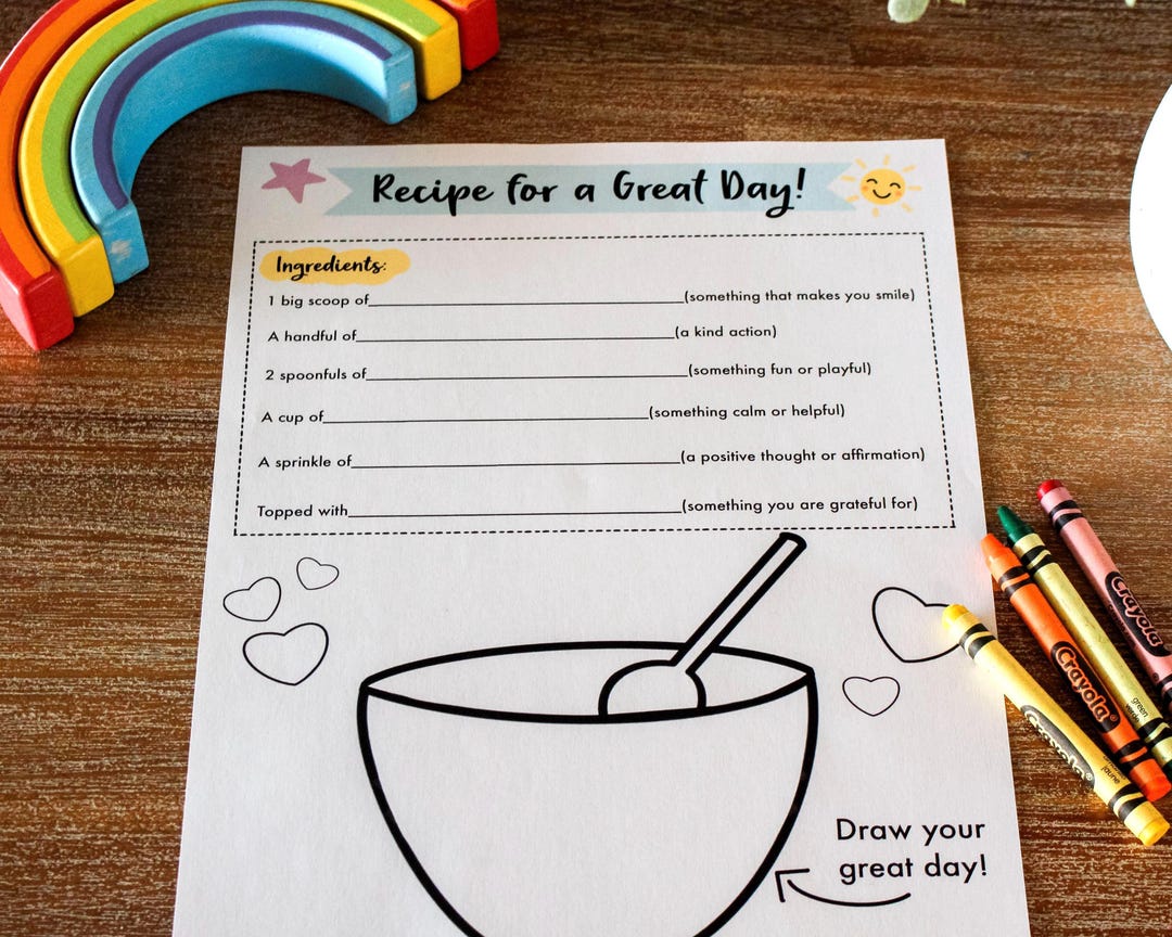 Recipe for a Great Day Printable, Self-esteem Worksheet, SEL Activity ...