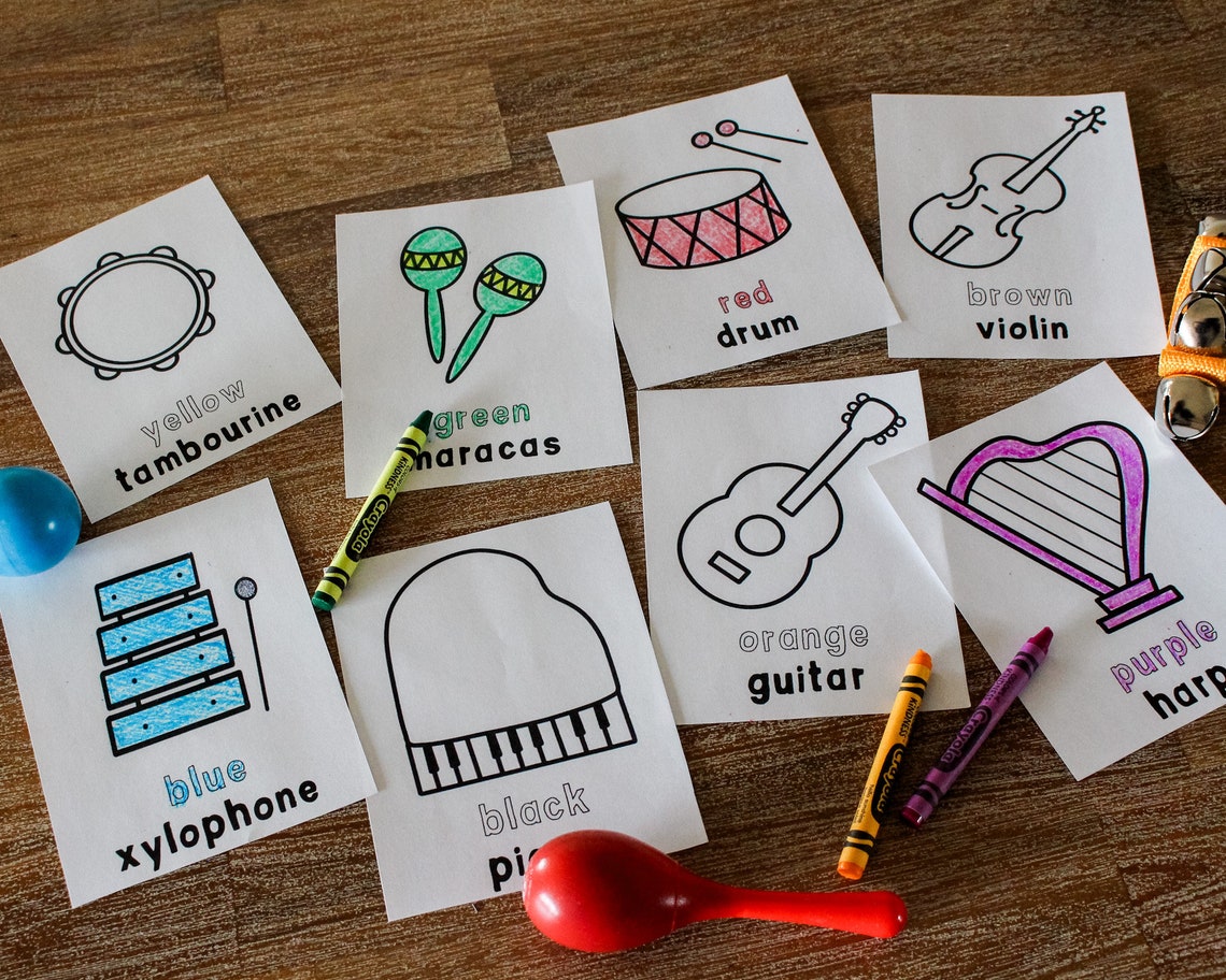 Music Colouring Activity and Flashcards, Guess the Instrument Colouring ...