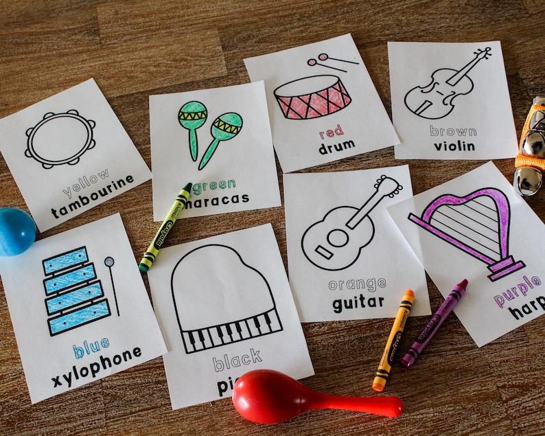 Music Colouring Activity and Flashcards, Guess the Instrument Colouring ...