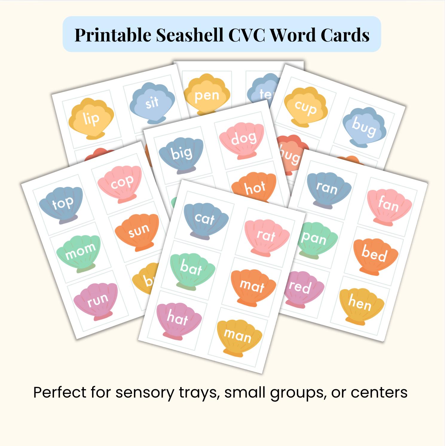 Seashell CVC Word Cards: Ocean Theme Literacy Activity (PDF Printable ...