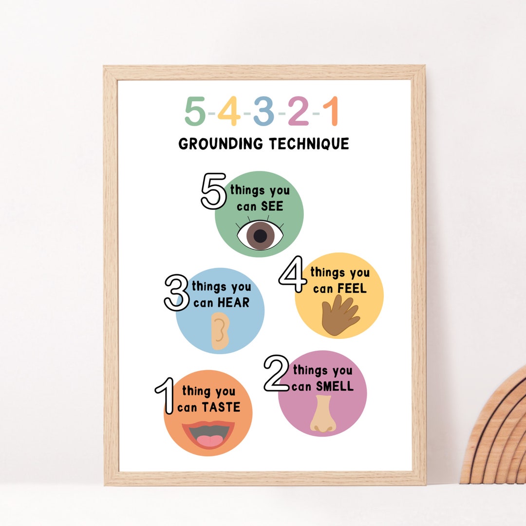 54321 Grounding Technique Print, 5 Senses Activity, Social Emotional ...