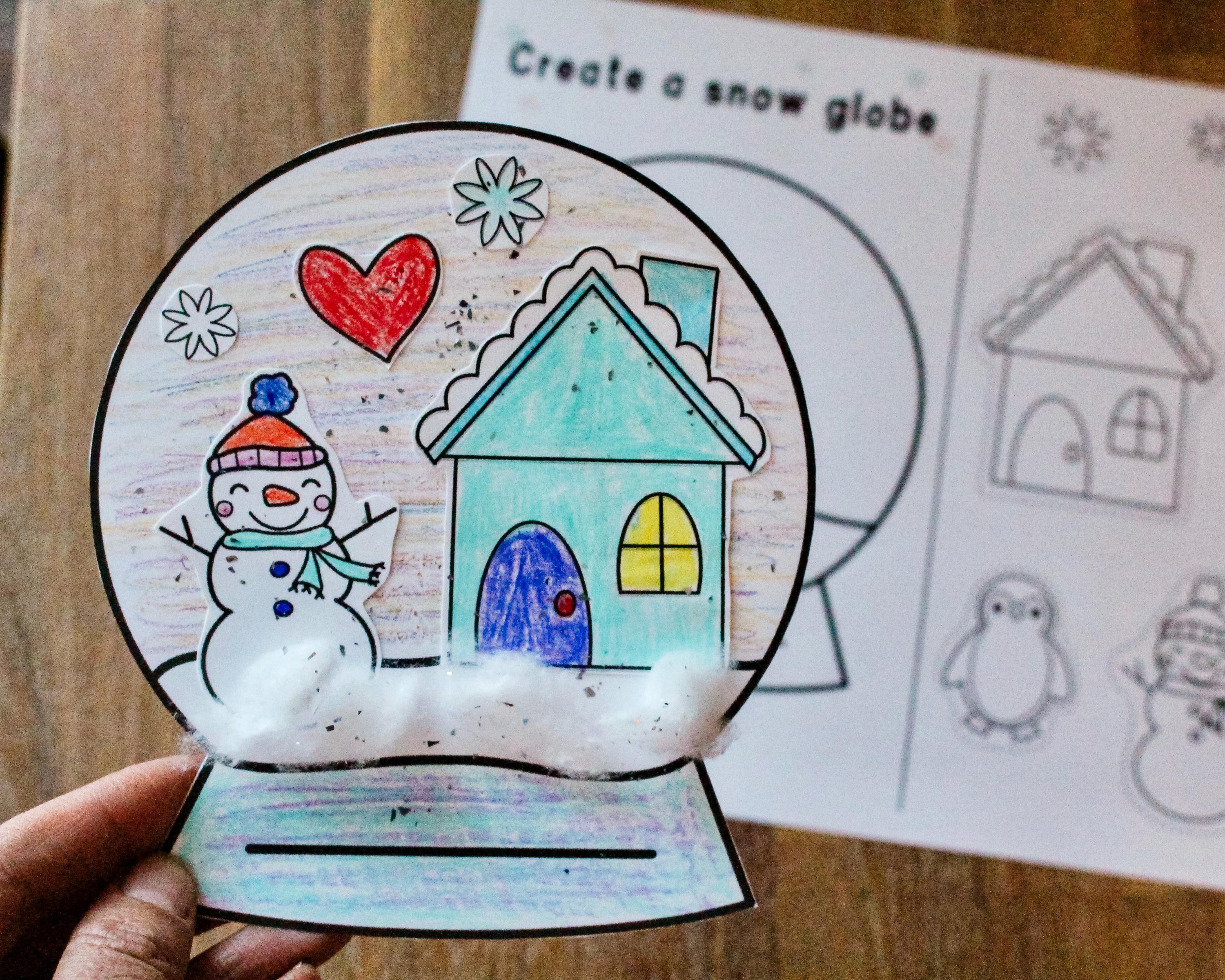 Create a Snow Globe Cut and Paste Craft, Winter Printable Craft for ...