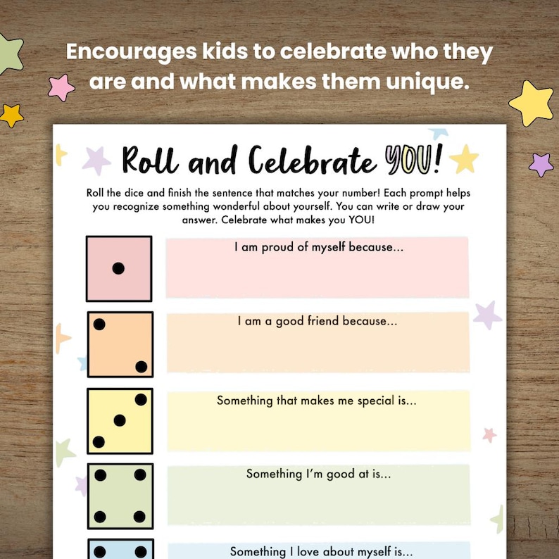 Roll and Celebrate You, Self- Esteem Worksheet for Kids, Social ...