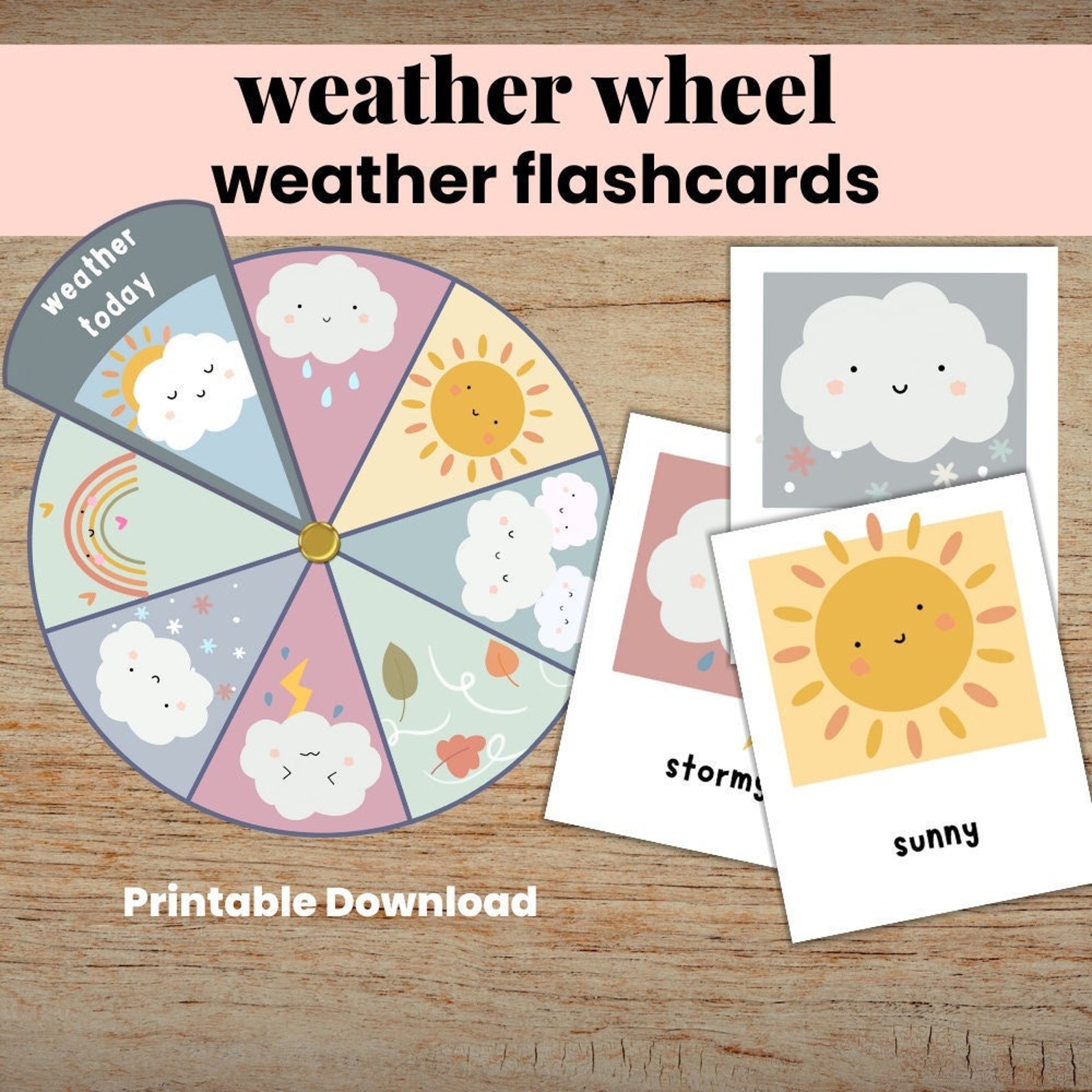 Weather Wheel and Weather Flashcards, Weather Preschool Printables ...