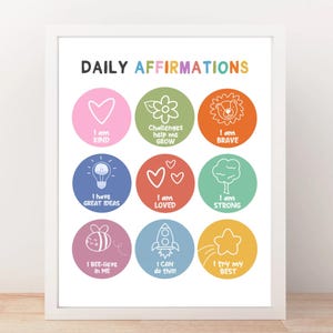 Daily Affirmations Poster for Kids, Social Emotional Learning, Self ...