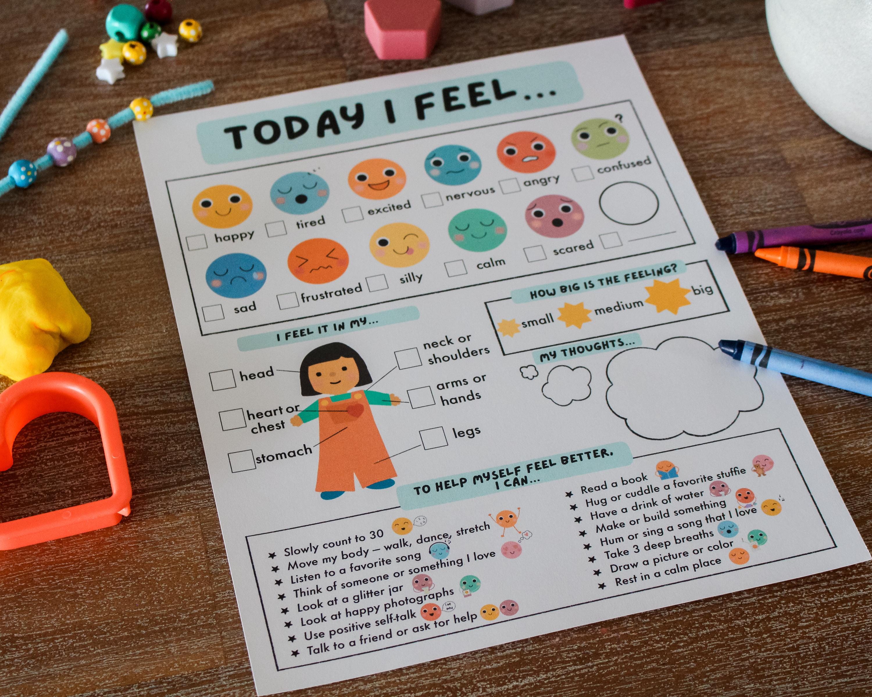 Feelings Check-in Printable for Kids, Self Regulation, Emotional ...