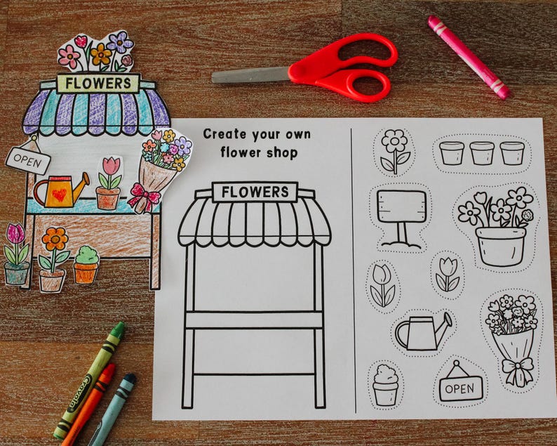 Flower Shop Spring Cut and Paste Craft, Fine Motor Printable Activity ...
