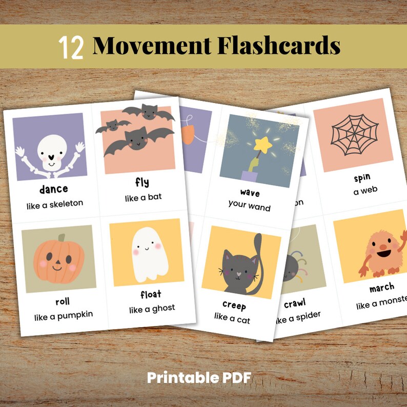 Halloween Movement Flashcards Movement Cards Fall Printable - Etsy
