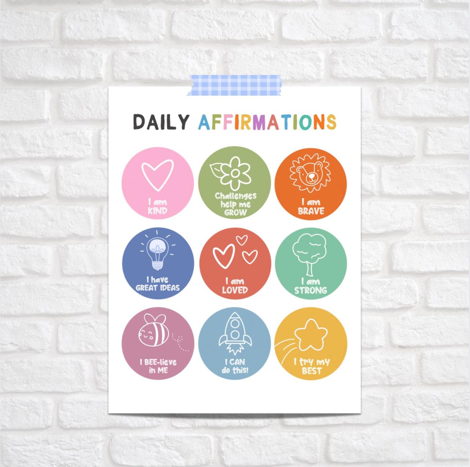 Daily Affirmations Poster for Kids, Social Emotional Learning, Self ...