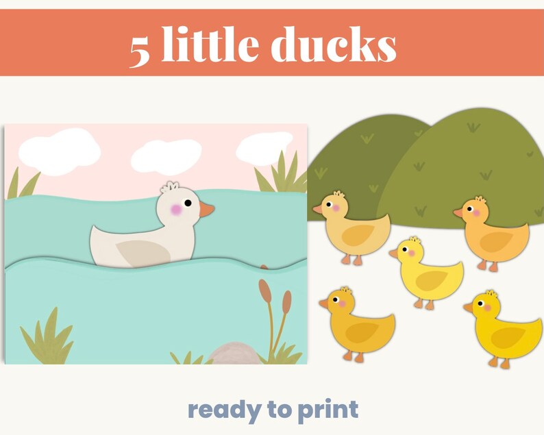 Five Little Ducks Song Activity, Pond Preschool Printables, Circle Time ...