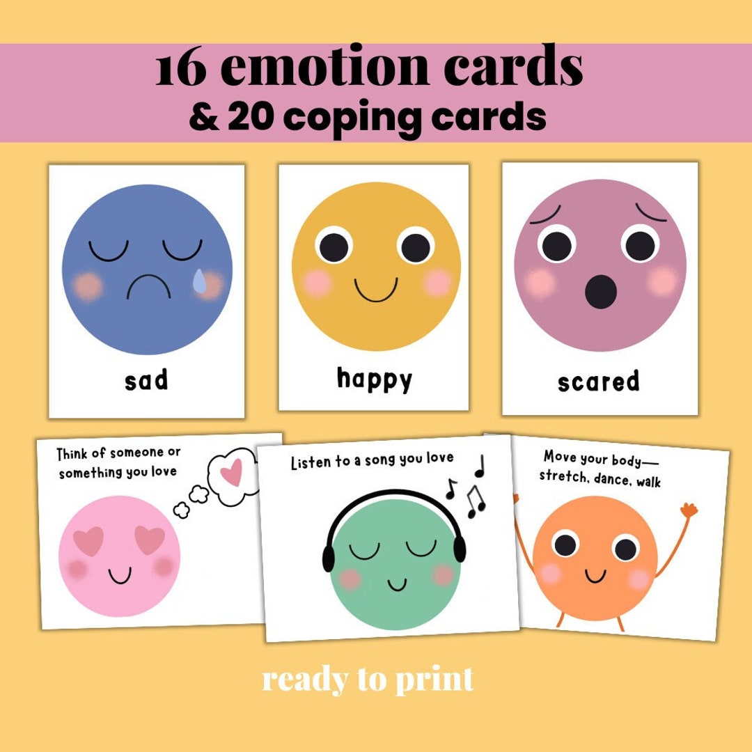 Emotion Flashcards and Coping Cards Emotional Regulation - Etsy