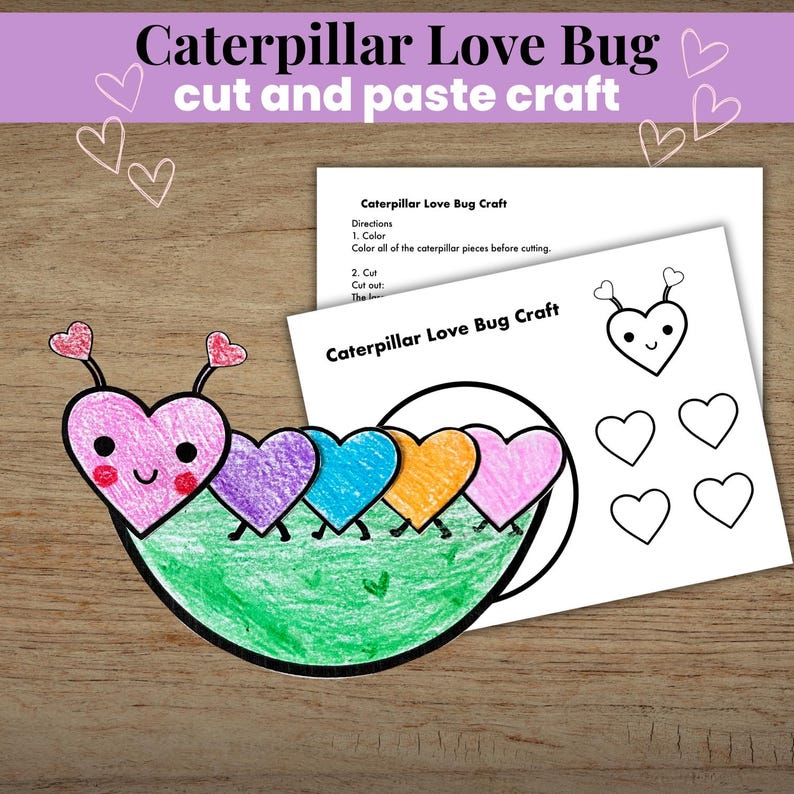 Caterpillar Love Bug Craft, Valentine’s Day Cut and Paste Card ...
