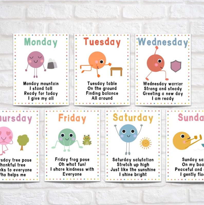 Days of the Week Yoga, Circle Time, Morning Board Printables ...