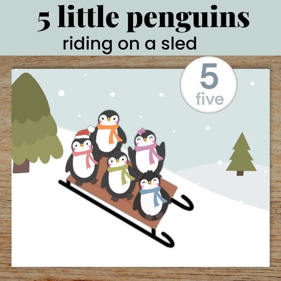 5 Little Penguins Riding on a Sled Winter Activity, Preschool Songs ...