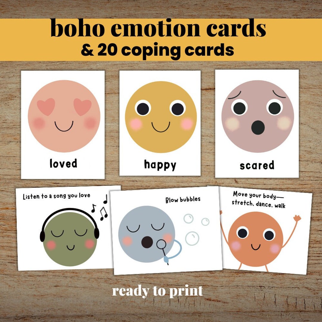 Boho Emotion Flashcards and Coping Cards, Emotional Regulation, Social ...