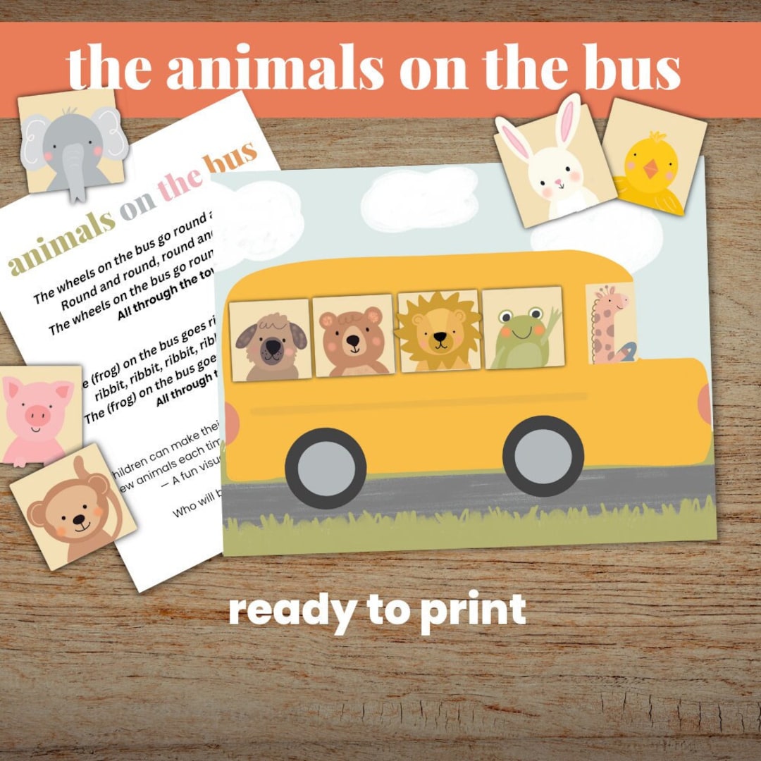 Wheels on the Bus Printable, Animals on the Bus, Circle Time Songs ...