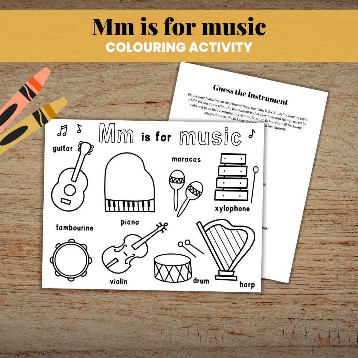Music Colouring Activity and Flashcards, Guess the Instrument Colouring ...