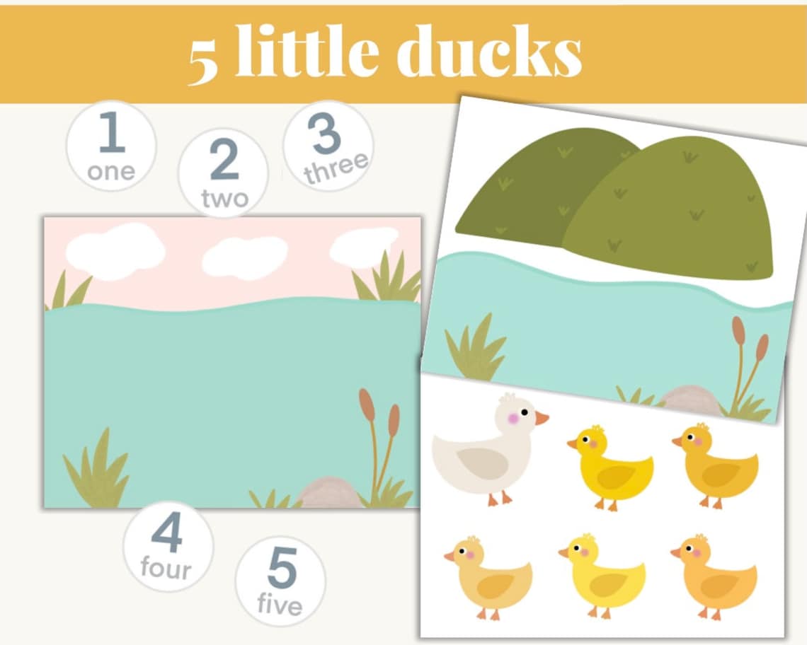 Five Little Ducks Song Activity, Pond Preschool Printables, Circle Time ...