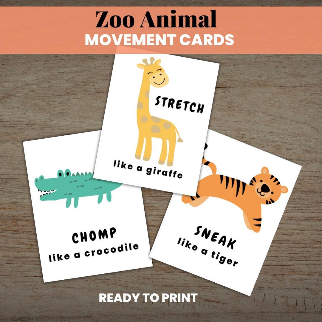Zoo Animal Movement Cards, Animal Flashcards, Preschool Zoo Activities ...