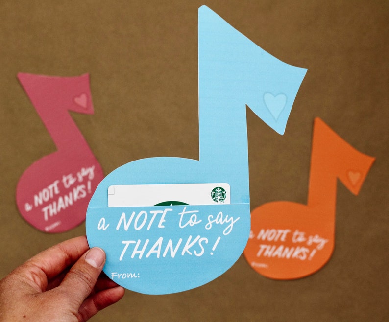 Music Teacher Thank You Card, Music Note Gift Card Holder, Piano ...