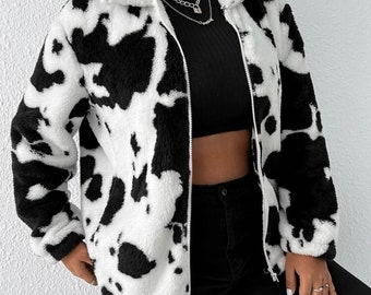 Fuzzy Cow Print Jacket - Etsy