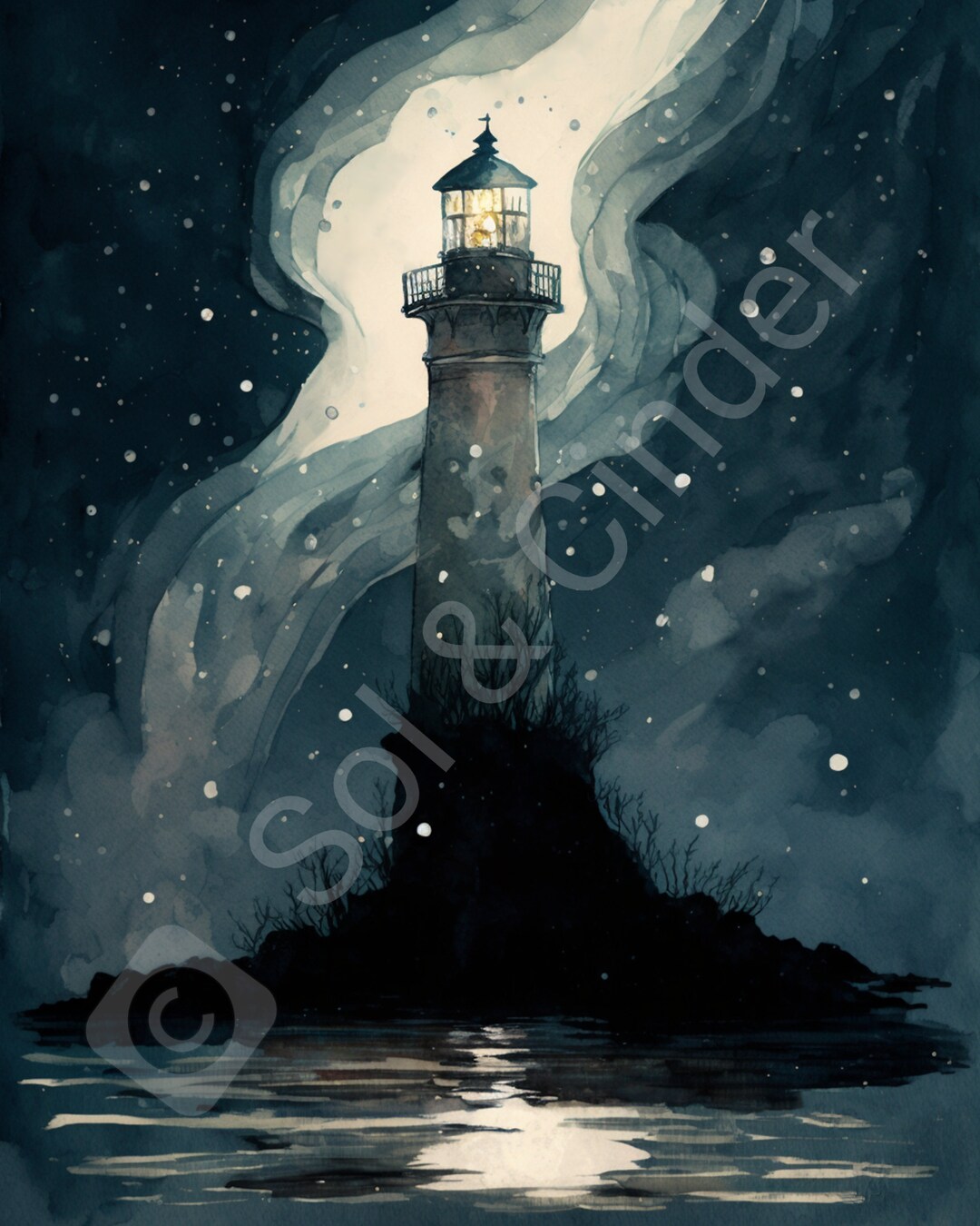 Lighthouse, Watercolor Art Print, 8x10, Surrealism, Surrealist ...