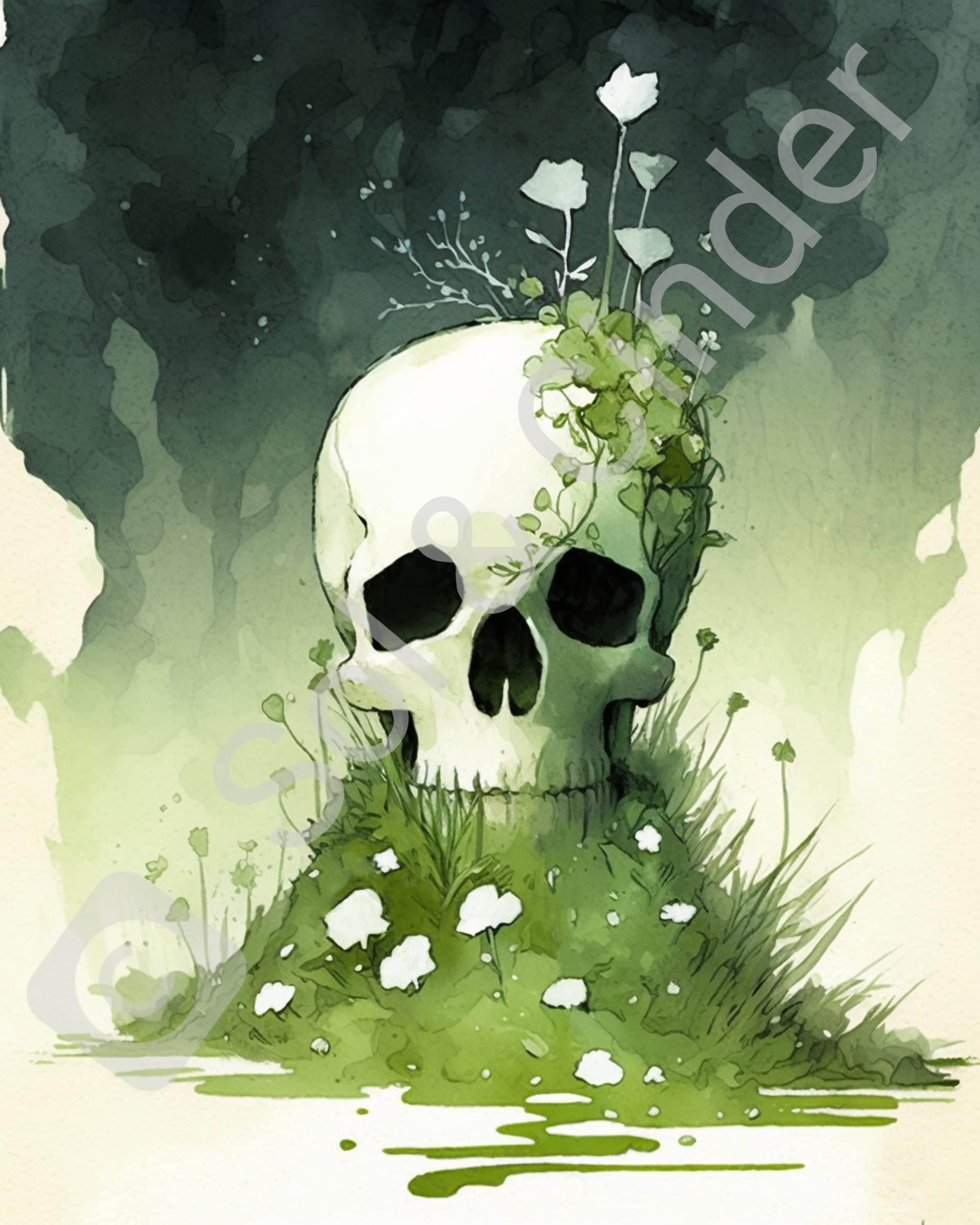Mossing You, Skull Painting, Moss, Watercolor Art Print, 8x10 ...