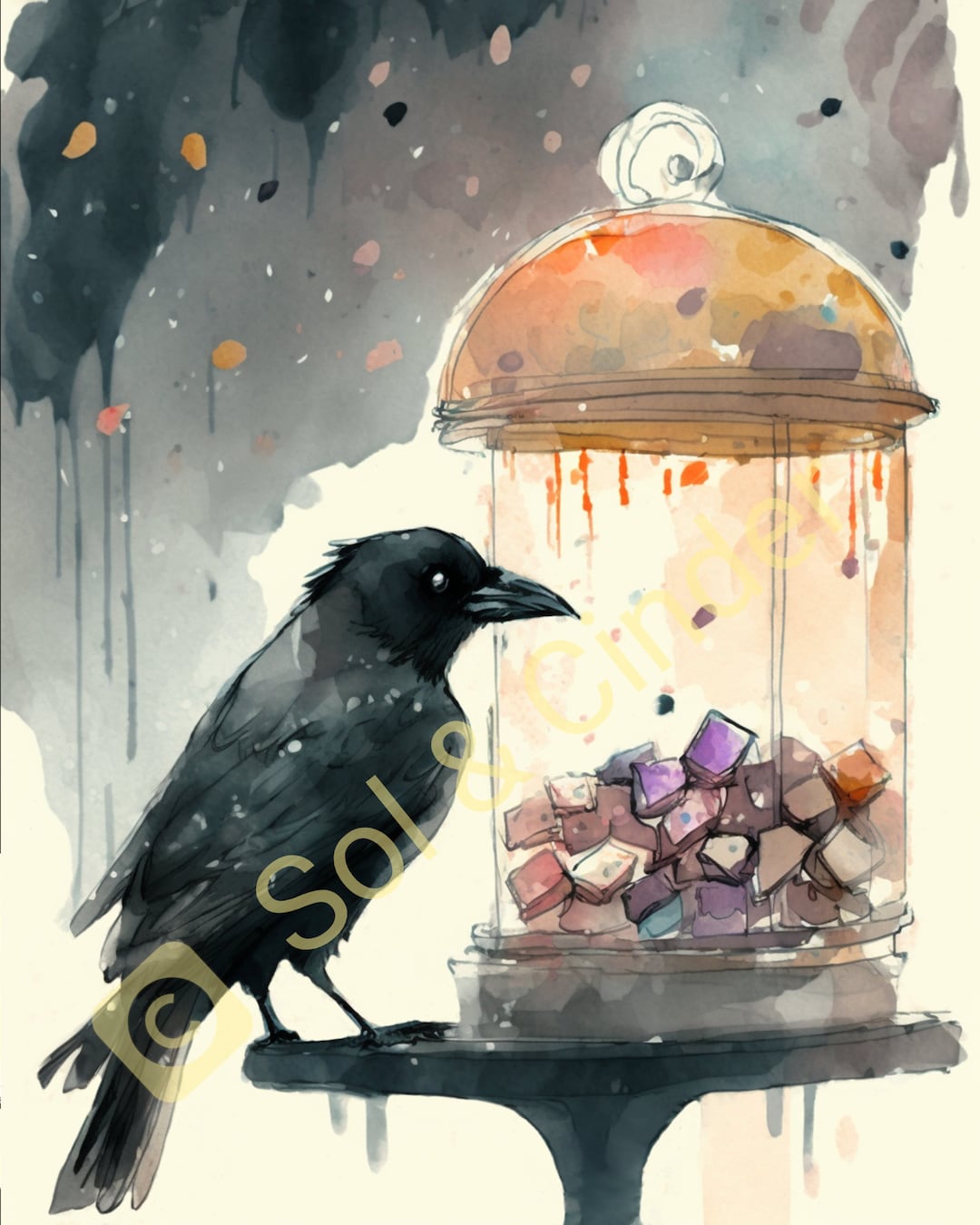 Cookie Jar, Crow Painting, Bird, Watercolor Art Print, 8x10, Surrealism ...
