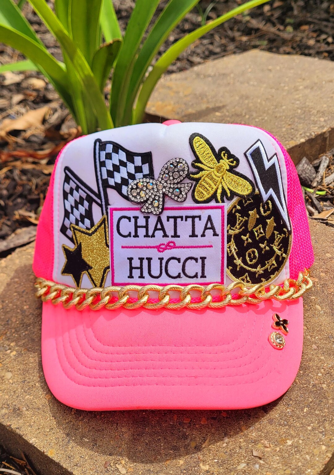 Chatta Hucci Neon Pink Trucker Hat Patch With All the Bling Glitzy ...