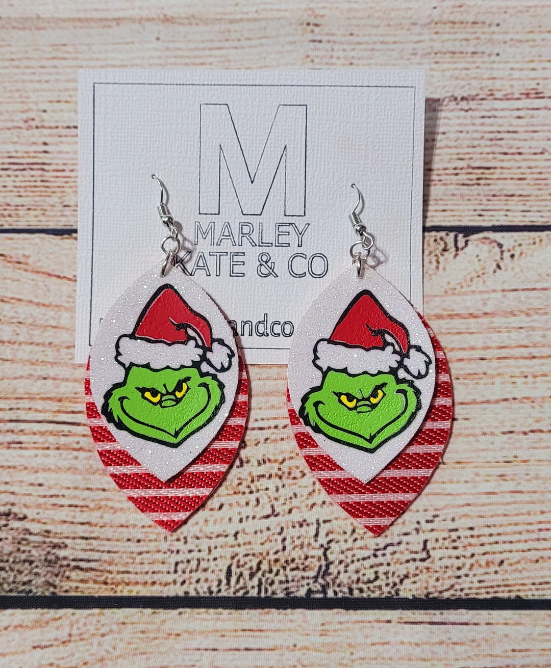 Christmas Grinch Red and White Stripe Faux Leather Earrings - Etsy