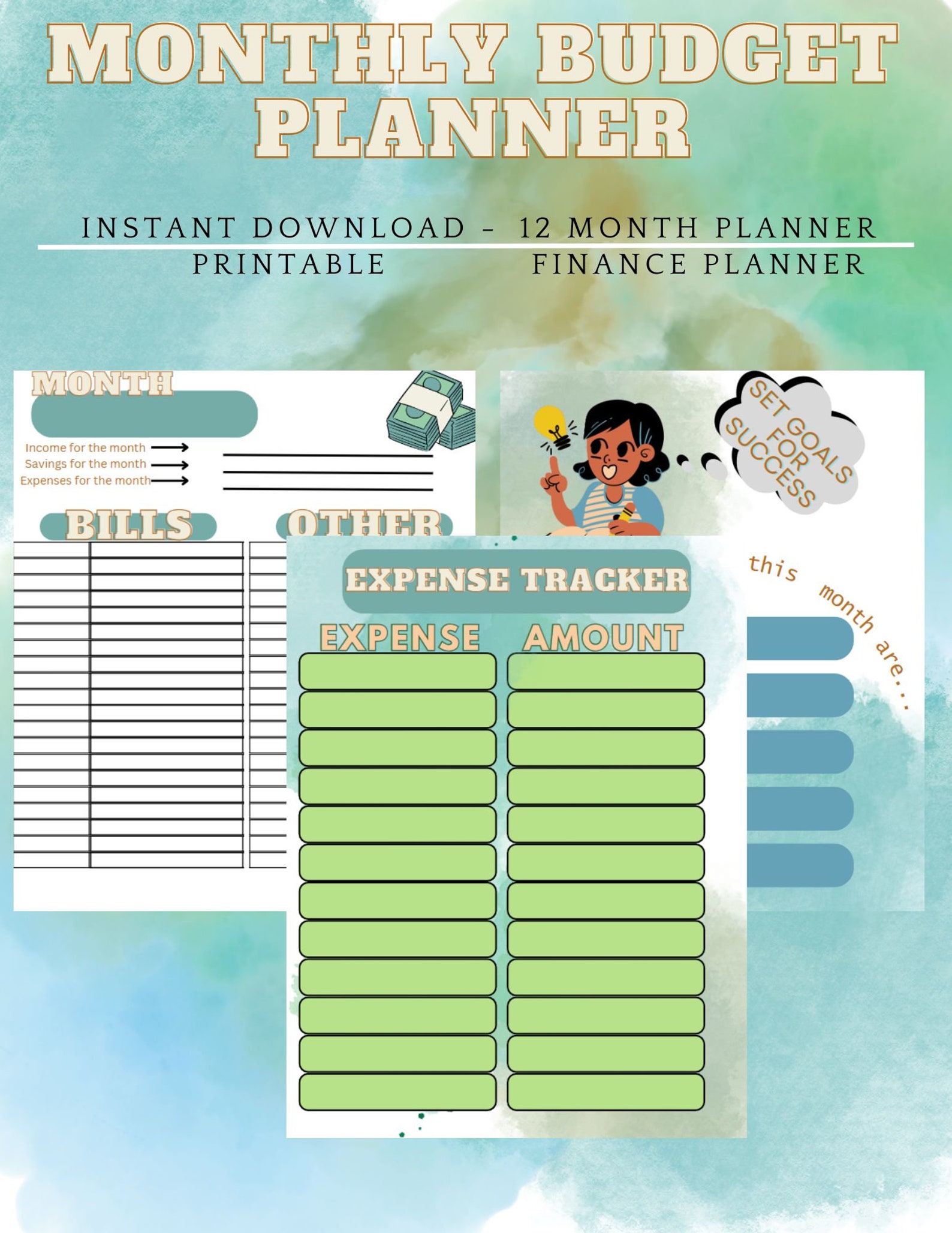 Monthly Budget Planner | Printable | Finance Tracker | Finance Planner ...